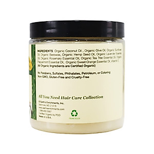 Earth's Enrichments Organic Pomade - Hair Food for Growth, Contains Tea Tree, Rosemary, Lavender Oil, Natural Hair Grease for Thick, Straight, Curly, Wavy, Thin Hair, Women, Men, Kids, USDA, 8oz