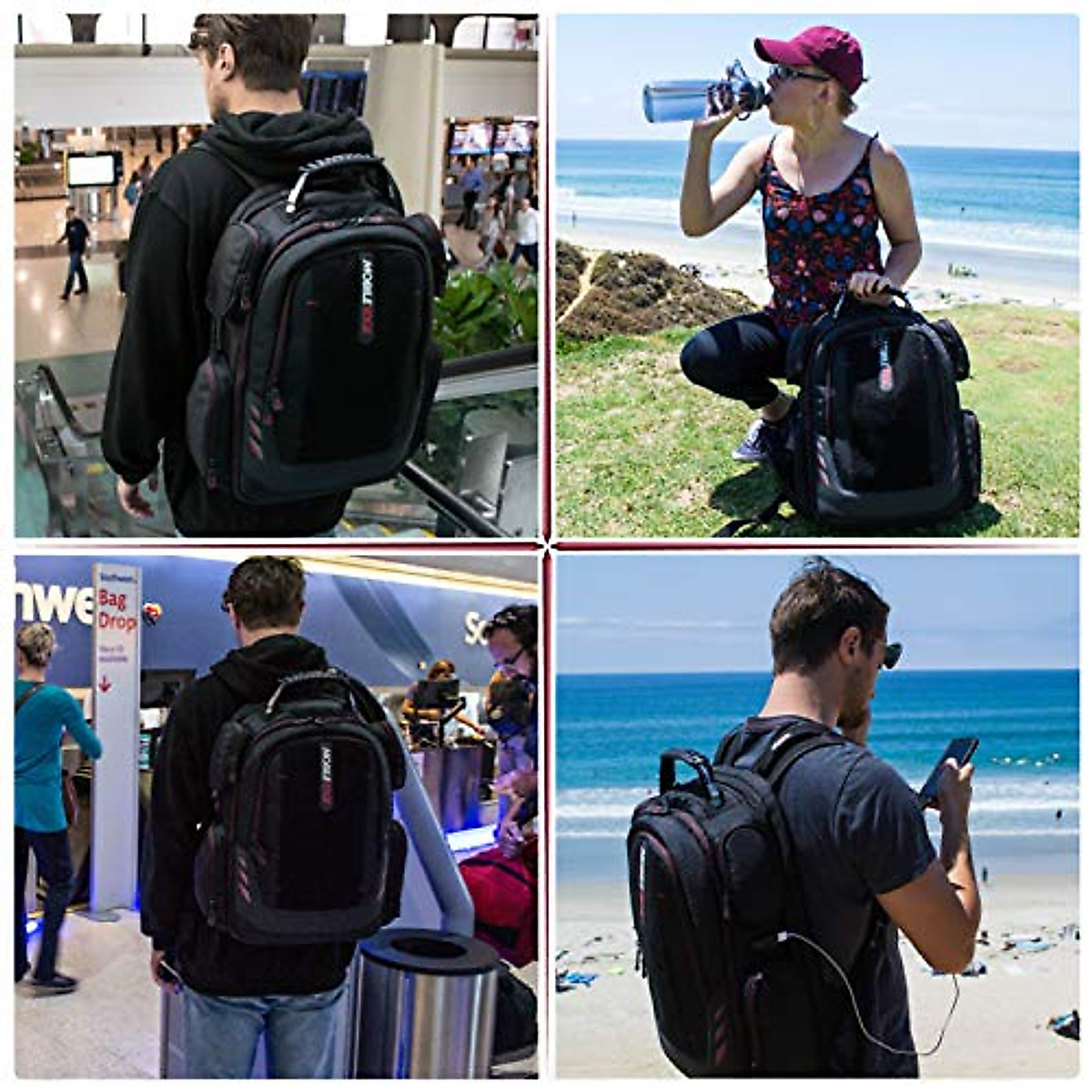 Core Gaming Laptop Backpack From Mobile Edge Core Gaming, 17.3 Inch, External USB 3.0 Quick-Charge Port w/Built-in Charging Cable, Patch Panel - Black w/Red Trim - MECGBPV1
