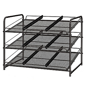 Simple Trending 3-Tier Stackable Can Rack Organizer, Mesh Can Storage Dispenser for Kitchen Cabinet or Pantry, Black
