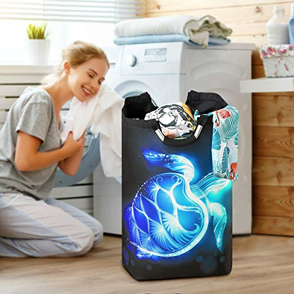 CaTaKu Sea Marine Laundry Hamper, Galaxy Turtle Laundry Basket Box Big Storage Waterproof Easy Carry for Family Dormitory Laundry Room, 12.6 x 11 x 22.7 Inches