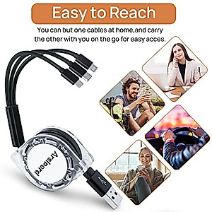 Multi USB Retractable Charger Cable,Arsiped 2 Pack 3 in 1 Multiple Charging Cord Adapter with Mini Type C Micro USB Port Connectors Compatible with Cell Phones Tablets Universal Use (3.3ft/Black) …