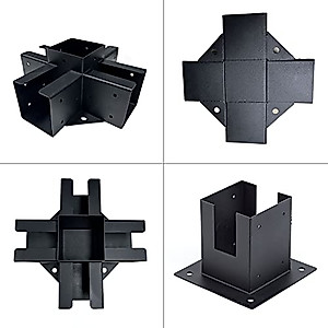 Wood Stand Kit with Steel Brackets 5-Way Right Angle Corner Bracket or 4x4(Inner Size 3.5"*3.5") Lumber with Screws Black Powder-Coated Steel Pergola/Gazebo Kit