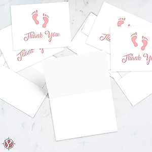 Baby Girl Pink Footprint Thank You Cards With Envelopes - Blank on The Inside - Baby Shower Gifts | 4.25" x 5.5" Inches When folded | Value Pack of 25 Cards & Envelopes