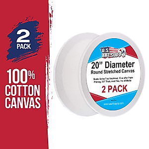 U.S. Art Supply 20 Inch Diameter Round 12 Ounce Primed Gesso Professional Quality Acid-Free Stretched Canvas (Pack of 2)