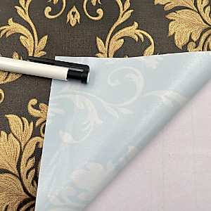 Yifasy Coffee Damask Cabinet Liner Self-Adhesive Shelf Drawer Paper Black Easy Install Redo Countertops Storage Chests 118x17.7 Inch