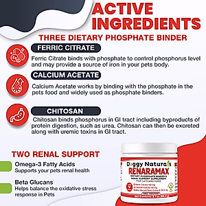 RENARAMAX Dietary Phosphate Binder for Cats & Dogs and Renal Support Supplement Powder for Pets, 120 dose (60.9 g) - (Made in U.S.A)