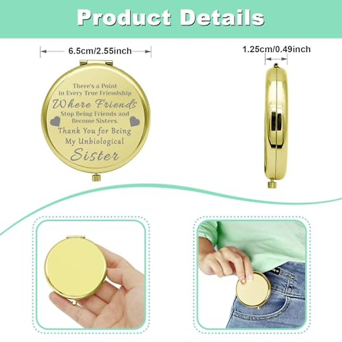 Friendship Gifts for Women Compact Makeup Mirror Friend Gifts Bestie Gifts Sisters Gifts for Best Friend Folding Makeup Mirror Christmas Graduation Wedding Gift for Her BFF Female (Gold)