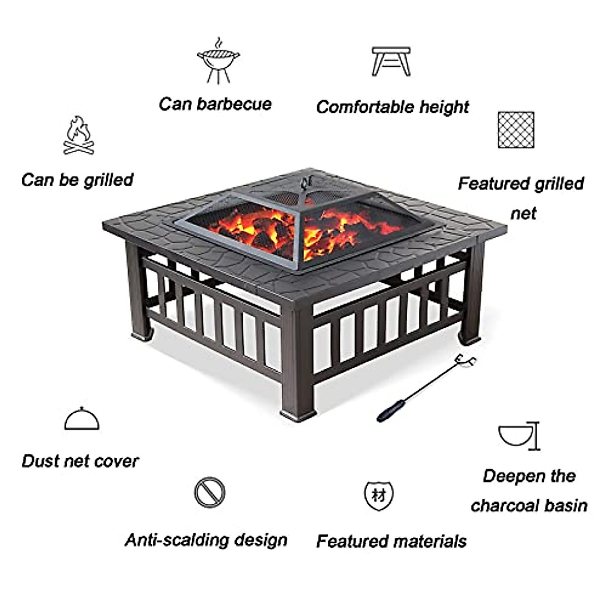 LEAYAN Garden Fire Pit Grill Bowl Grill Barbecue Rack Fire Pit Outdoor fire Pit, Courtyard Decoration fire Pit Table, Home Wood-Burning Heating fire Pit, Barbecue Grill, 31 inches