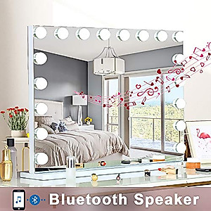 Bobening Vanity Mirror with Bluetooth and 18 LED Lights Hollywood Makeup Mirror with 3 Light Modes 31.5"X22.8" Tabletop/Hanging Bluetooth Vanity Mirror with Touch Screen & USB Charging Port