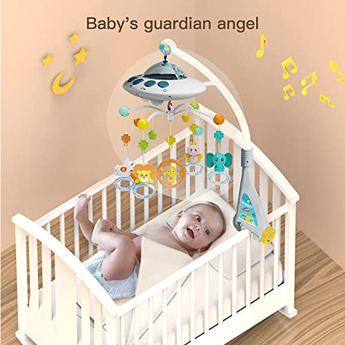 Lcasio Baby Musical Crib Mobile with Night Lights and Relaxing Music,Hanging Rotating Animals Rattles,Stars Projection,Remote Control,for Boy Girl Newborn Baby Toys（Blue）
