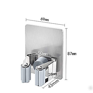 HANZE 2 Pack Stainless Steel Mop Broom Holder Organizer, Self Adhesive Wall Mounted Mop Organizer Storage Rack Clip for Kitchen Bathroom and Garage (Rectangle, Large)