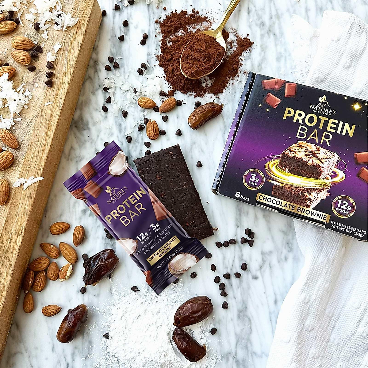 Chocolate Brownie Protein Bars - High Protein Snacks to Support Energy & Replace Meals - Snack Size Chocolate Coconut Bars by Natures Nutrition - 1.83 oz (Pack of 12)