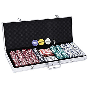 Smartxchoices 500 PCS Poker Chip Set 11.5 Gram Dice Style Clay Casino Poker Chips w/Aluminum Case Cards Dices Blind Button for Texas Holdem Blackjack Gambling