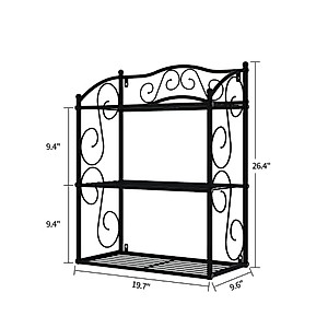YADOOLIFE Metal Wire Wall Shelf Unit, 3-Tier Wall Mounted Floating Shelves with Liners, Hanging/Standing Storage Shelving Rack for Pantry Bathroom Office Home Organization (Black)
