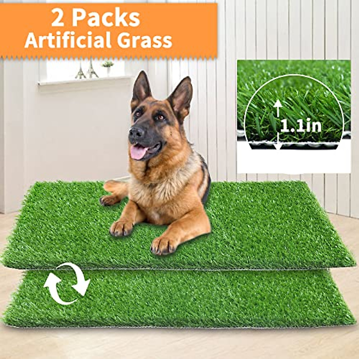 LOOBANI 35in x 23in Extra Large Grass Porch Potty Tray, 2-Pack Replacement Artificial Grass Puppy Training Pads, Quickly Absorbency Portable Dog Patio Potty for Balcony/Apartment Use