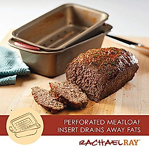 Rachael Ray Cucina Nonstick Bakeware Set Baking Cookie Sheets Cake Muffin Bread Pan, 10 Piece, Latte Brown with Cranberry Red Grips