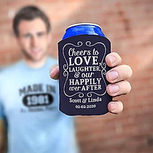 Cheers To Love Custom Names & Date 24-Pack Personalized Can Coolie Drink Coolers Coolies Navy
