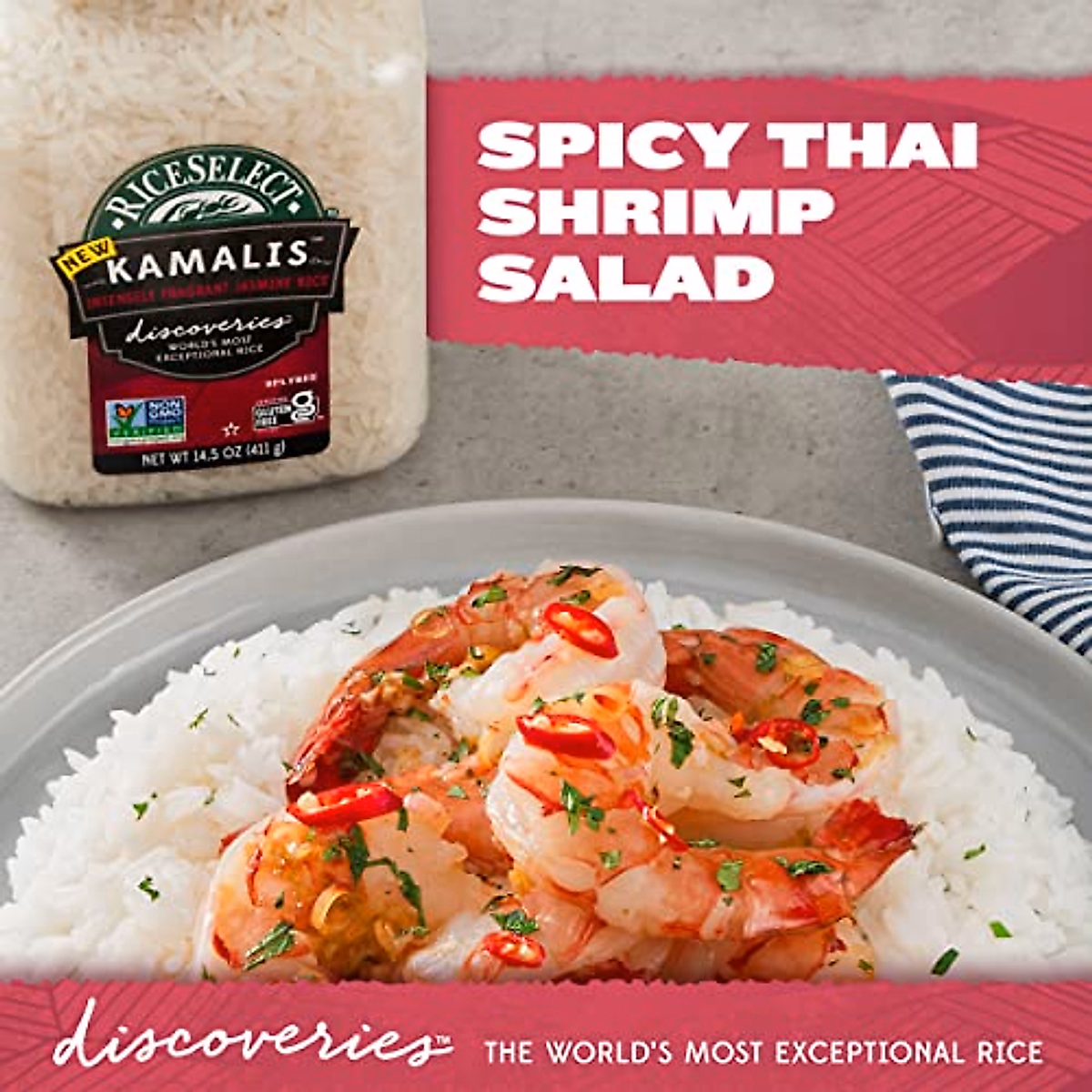 RiceSelect Discoveries Kamalis Intensely Fragrant Jasmine Rice, Gluten-Free, Non-GMO, Vegan, 14.5 Ounce Jar