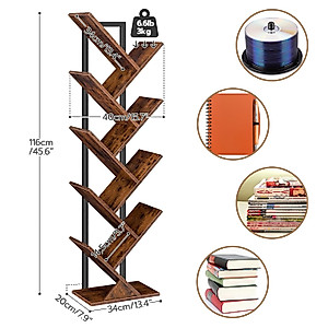 Hupillyur Tree Bookshelf - 9 Shelf Retro Floor Standing Bookcase, Tall Wood Book Storage Rack for CDs/Movies/Books, Utility Book Organizer Shelves for Bedroom, Living Room, Home Office