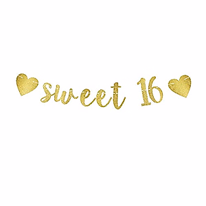 Sweet 16 Banner, Girl's/Lady's 16th Birthday Party Decors Gold Gliter Paper Backdrops