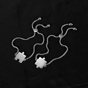 1 Pair Puzzle Piece Bracelets Matching Couples Stainless Steel CZ Crystals Stacking Adjustable Simple Link Dainty Charm Hypoallergenic for Him And Her Valentine's Day Fashion Gifts