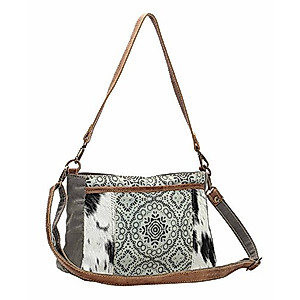 Myra Bag Dual Strap Cowhide & Upcycled Canvas Bag S-1149, Brown, One Size