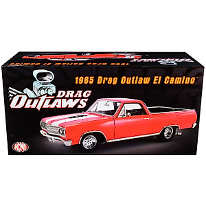 1965 El Camino Drag Outlaws Red with White Stripes Limited Edition to 354 Pieces Worldwide 1/18 Diecast Model Car by Acme A1805411