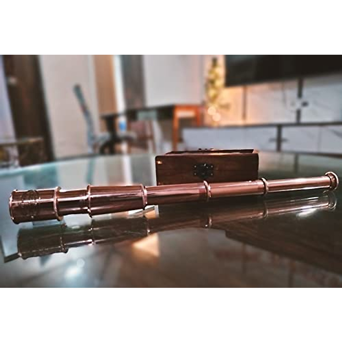 Vintage 1915 Retro Sailor Marine Telescope Copper Antique Royal Navy telescopes Wooden Box Glass Cover