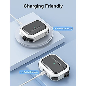 Link Dream AirPods Pro 2 Cases Cover Tough TPU ABS Case with Keychain Full Protective Cover for AirPods Pro 2nd Generation 2022 (Black+White)