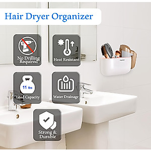 Praiselmart Hair Dryer Holder - Hair Dryer Organizer, Hair Dryer Holder Wall Mount, Under Sink Organize, Bathroom Organizers and Storage, Cabinet Organizer (Grey/White)