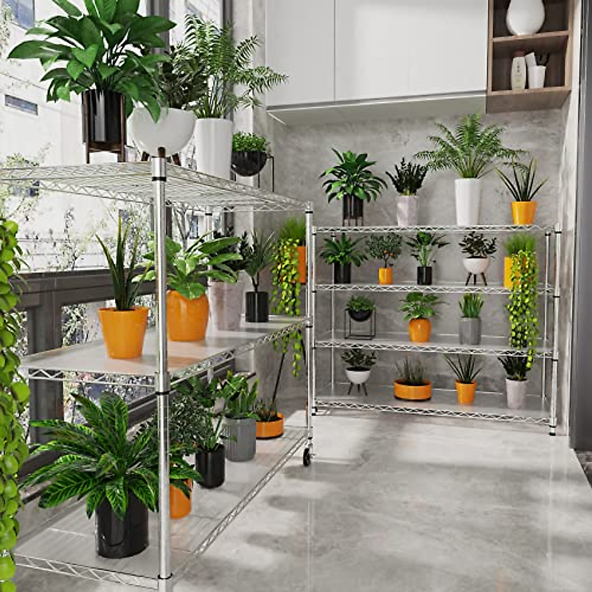 Chrome NSF 7 Tier Metal Shelf Wire Shelving Unit, 2450lbs Heavy Duty Adjustable Storage Rack with Wheels & Shelf Liners for Closet Kitchen Garage Basement Commercial Shelving - 82" H x 48" L x 18" D