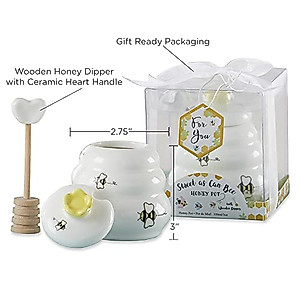 Kate Aspen Sweet as Can Bee Ceramic Mini Honey Pot with Wooden Honey Dipper (3.4 oz) Honey Jar, Bee Decor, White/Yellow (23261WT)