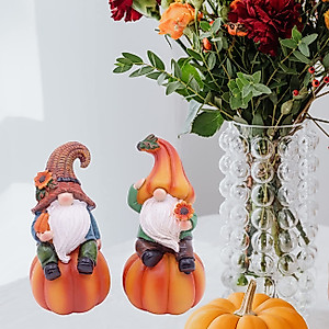 Etistta 2PCS Fall Gnome Pumpkin Decor for Harvest Thanksgiving Figurine, 6.5 inch Polyresin Gnomes Figurine for Home Tabletop Garden Holiday Decorations