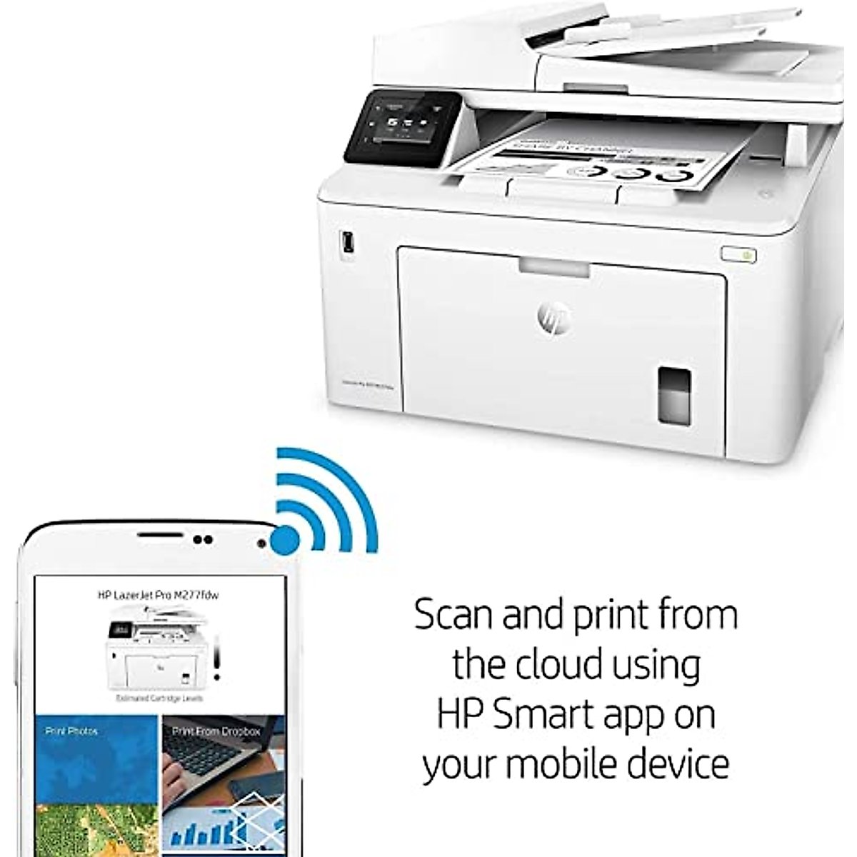 HP Laserjet Pro MFP M227fdw All-in-One Wireless NFC Ethernet Monochrome Laser Printer, W - Print Scan Copy Fax - 30 ppm, 1200x1200 dpi, Auto 2-Sided Printing, 35-Sheet ADF - White