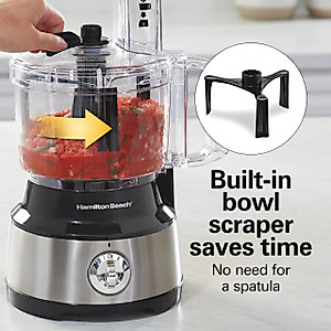 Hamilton Beach Food Processor & Vegetable Chopper for Slicing, Shredding, Mincing, and Puree, 10 Cups - Bowl Scraper, Stainless Steel