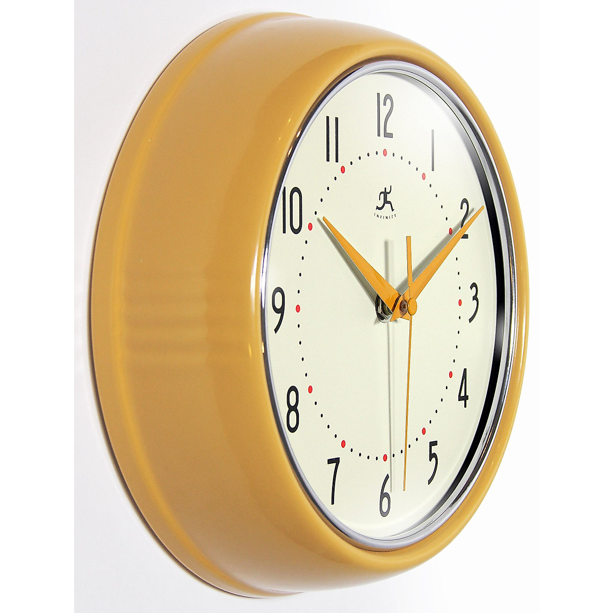 Infinity Instruments LTD. Retro 9 inch Silent Sweep Non-Ticking Mid Century Modern Kitchen Diner Wall Clock Quartz Movement Retro Wall Clock Decorative (Saffron Yellow)…