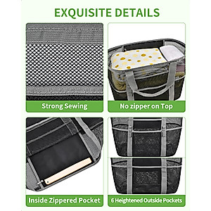 Extra Large Mesh Tote Bag with Multiple Pockets, Heavy Duty Beach Bag for Family Trip Camping Swimming