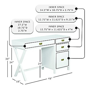 Linon White Modern Classic Side Storage Sadie Desk
