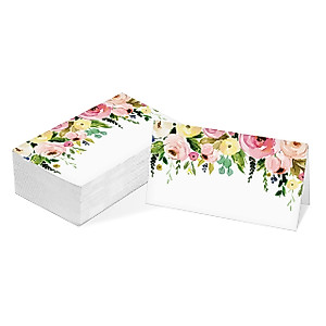 Table Place Card, Watercolor Floral Themed Tent Style Cards, Pack of 25 Half-Fold Reception Place Cards, Perfect for Wedding, Bridal & Baby Shower, Party, Birthday, Banquet and Special Events A39