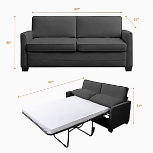 linor Pull Out Sofa Bed,2-in-1 Sleeper Sofa with Folding Foam Mattress, Modern Loveseat Sleeper, Pull Out Couch Sofa Bed for Living Room/Apartment (Dark Grey, Full)