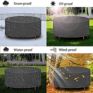 Covolo Patio Furniture Cover Table Chair Set Cover Fit for 4 Chair and 1 Table,Heavy Duty Outdoor Round Table Dining Set Cover Waterproof UV-Proof Dustproof(96Dx28H) (Grey)