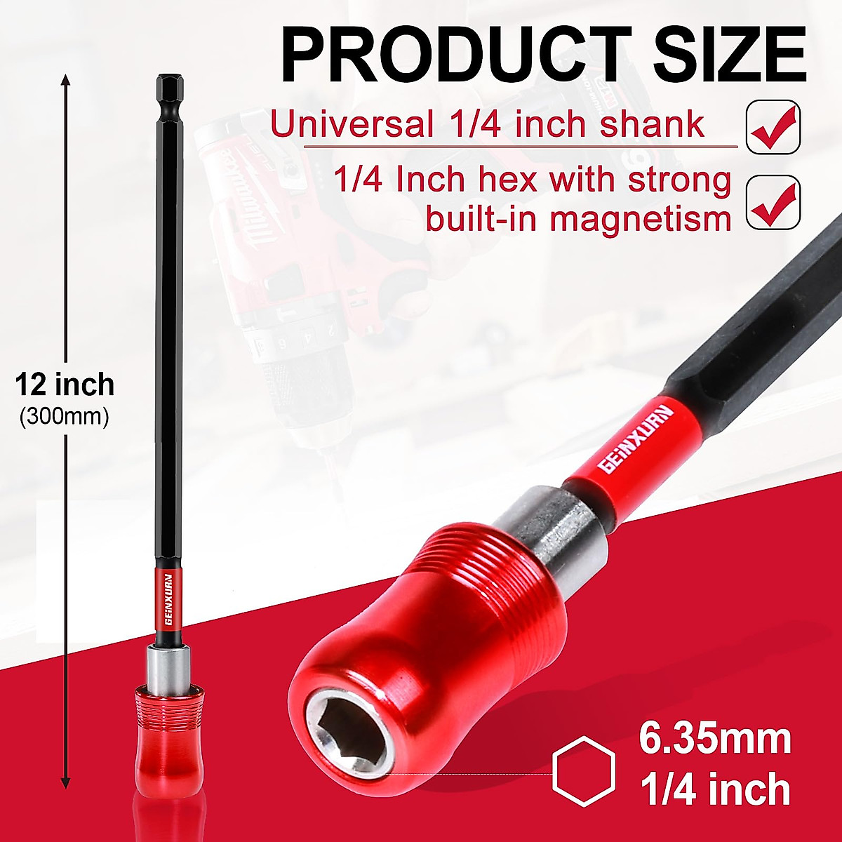 Geinxurn 12” Impact Screwdriver Bit Holders, 3PCS Magnetic Extension Quick-Change Socket Drill Bit Holder Cr-V SteelHex Shank Quick Release Drill Bit Guide