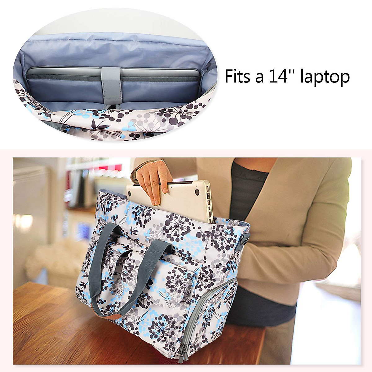 Teamoy Breast Pump Bag Compatible with Spectra S1,S2 and Cooler Bag, Breast Pump Tote Bag with Laptop Sleeve (Up to 14") for Working Moms, Dandelion(Bag ONLY)