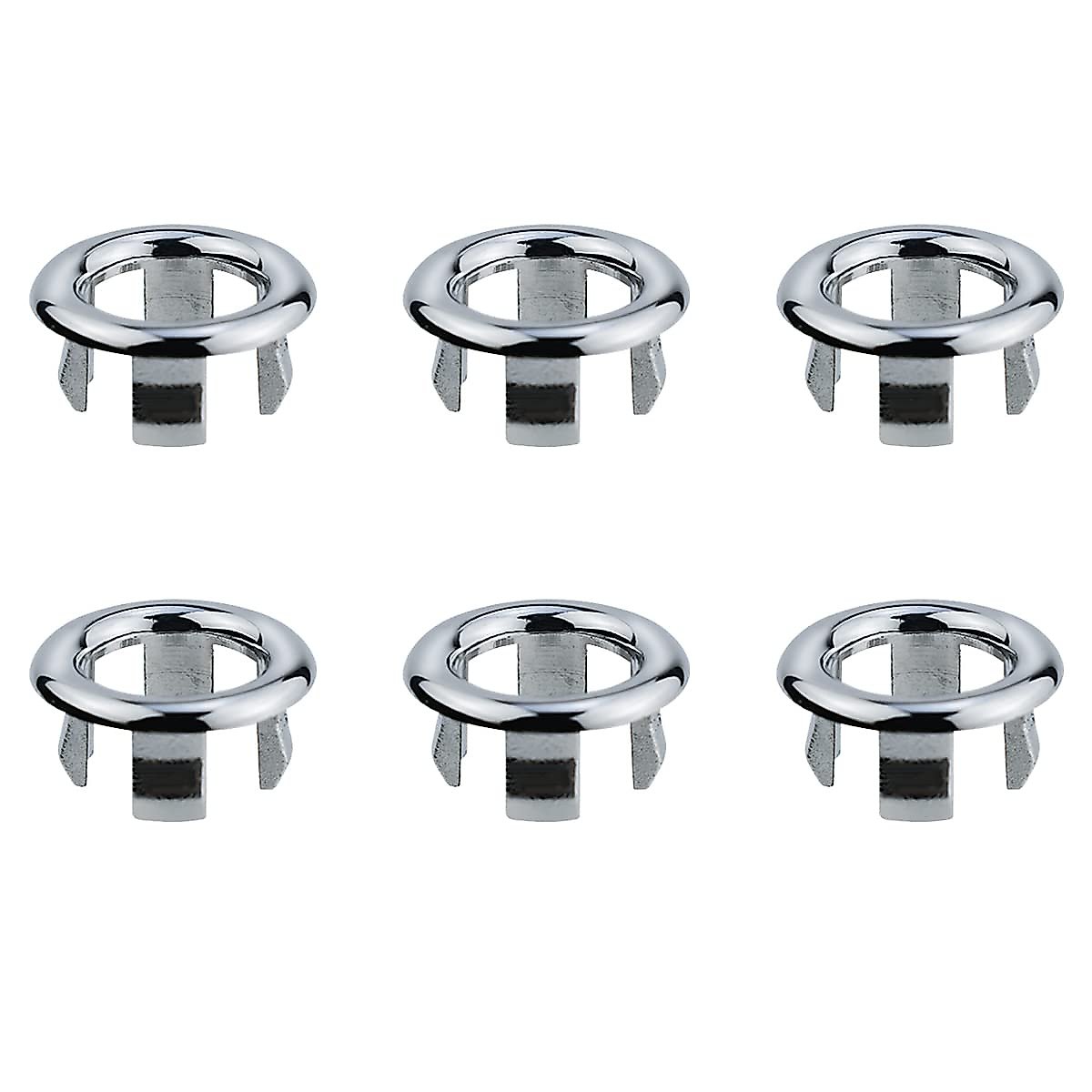 6 Pcs Electroplating Sink Overflow Ring Round Basin Cover Sink Basin Trim Vanity Sink Overflow Cap for Bathroom Kitchen Small Sink Insert (Silver)