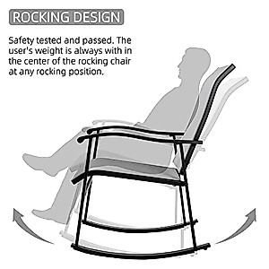 Vongrasig 3 Piece Outdoor Rocking Bistro Set, Textilene Fabric Small Patio Furniture Set, Front Porch Rocker Chairs Conversation Set with Glass Table for Lawn, Garden, Balcony, Poolside (Light Gray)