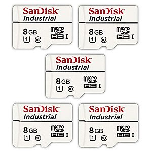 SanDisk Industrial 8GB Micro SD Memory Card Class 10 UHS-I MicroSDHC (Bulk 5 Pack) in Cases (SDSDQAF3-008G-I) Bundle with (1) Everything But Stromboli Card Reader