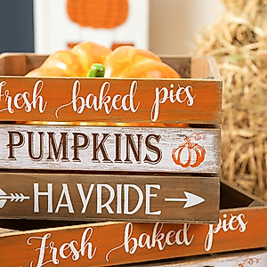 Glitzhome Fall Harvest Wooden Crates, Rustic Nesting Wooden Crates Set of 2, Fall Decorative Storage Gift Wood Crates for Display, Farmhouse Wooden Storage Boxes for Autumn Harvest