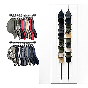 Mkono Hat Rack Baseball Cap Organizer for Wall and Door 2 Straps and Baseball Cap Organizer Hanger with 20 Hooks