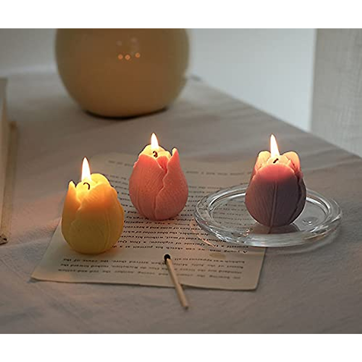 Tulip Flower Shaped Scented Candle,2 Pack Handmade Aroma Soy Wax Decorative Candle for Table Photo Prop Birthday Gift,Prefect for Meditation Stress Relief Mood Boosting Bath Yoga (Pink+Yellow)