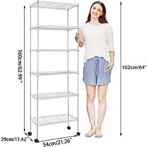 Devo Shelves for Storage, Metal Storage Shelves, Pantry Shelves, Bathroom Shelves, Height Adjustable Shelf Organizer for Kitchen Storage, Home Organization (21" L * 11" W * 63" H)